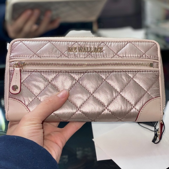 MZ Wallace | Bags | Mz Wallace New Rose Gold Metallic Crosby Wallet ...